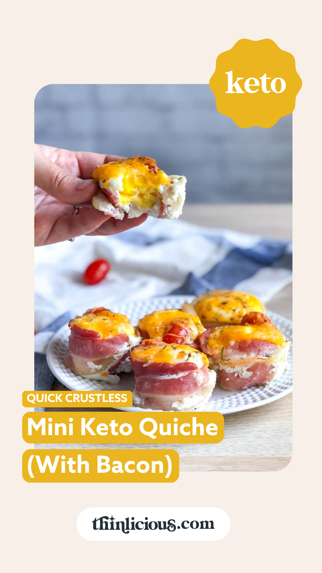 Quick Crustless Mini Keto Quiche (With Bacon) - Thinlicious