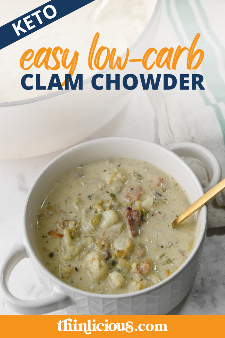 Easy Low-Carb Clam Chowder Topped With Bacon - Thinlicious