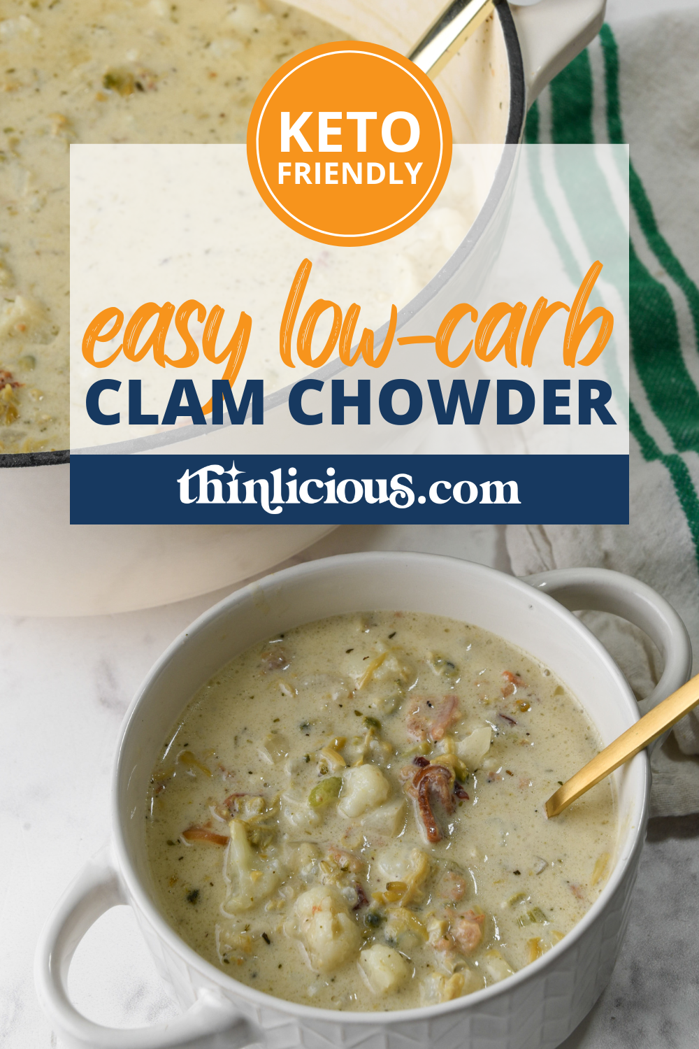 Easy Low-Carb Clam Chowder Topped With Bacon - Thinlicious