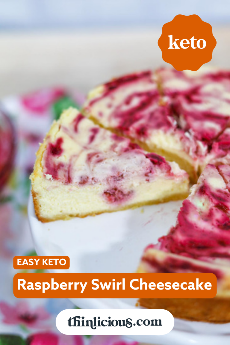Easy Sugar-Free Raspberry Cheesecake (Raspberry Swirl Cheesecake)