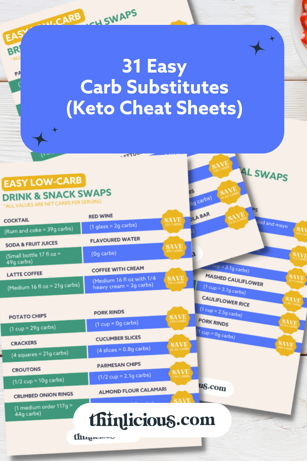 ♻️ 31 Easy Carb Substitutes (Keto Cheat Sheets) - Thinlicious